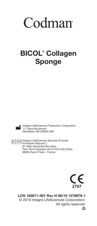 Integra BICOL® Collagen Sponge Bedienungsanleitung | Manualzz