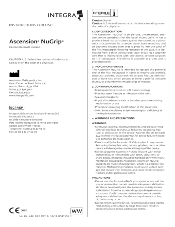Integra NuGrip™ CMC Instructions for use | Manualzz