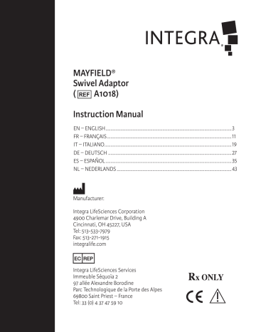 Integra MAYFIELD® Swivel Adaptor 'Ref. A1018' Instructions for use | Manualzz