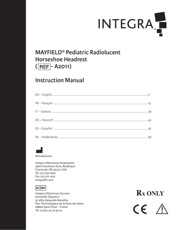 Integra MAYFIELD® Pediatric Radiolucent Horseshoe Headrest 'Ref. A2011' Instructions for use ...