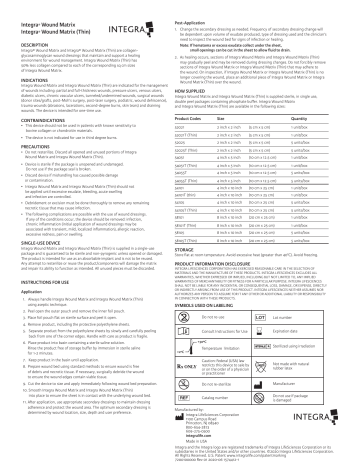 Integra Wound Matrix & Wound Matrix Instructions for use | Manualzz