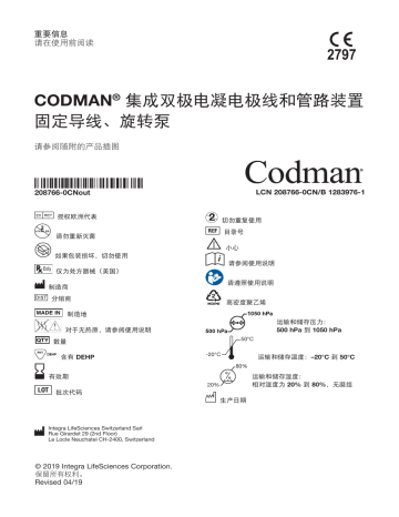 Integra CODMAN® Bipolar Cord and Tubing Set 'Fixed Leads, Rotary Pump ...