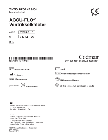 Integra ACCU-FLO® Ventricular Catheter Betjeningsvejledning | Manualzz