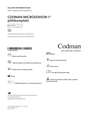 Integra CODMAN MICROSENSOR® Basic Kit Kasutusjuhend | Manualzz