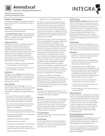 Integra AmnioExcel® Amniotic Allograft Membrane Instructions for use ...