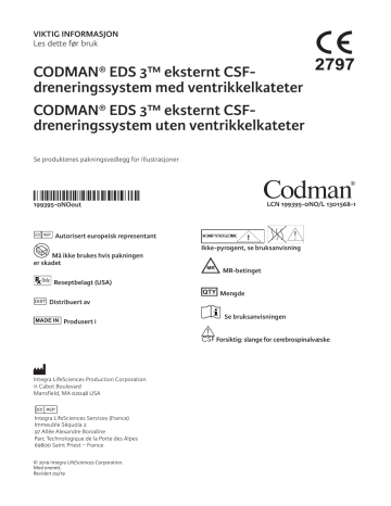 Integra CODMAN® EDS 3™ CSF Betjeningsvejledning | Manualzz
