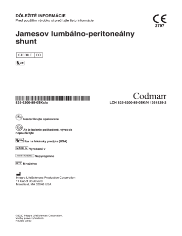 Integra CODMAN® James Lumbar Peritoneal Shunt Návod na používanie ...