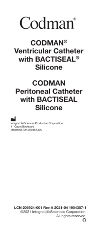 Integra CODMAN® Ventricular Catheter & Peritoneal Catheter Instructions ...