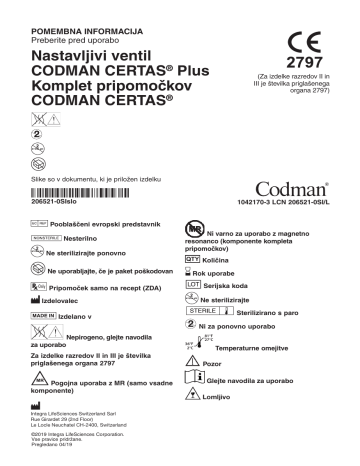 Integra CERTAS® Plus Programmable Valve & CERTAS® Tool Kit Navodila za ...