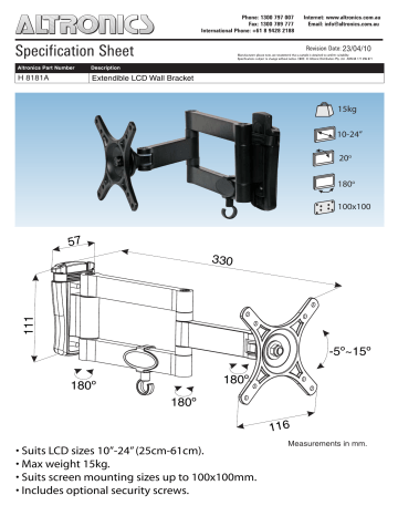 Dynalink H8181A Wall Bracket LCD Swing Arm Tilting Black Specification ...