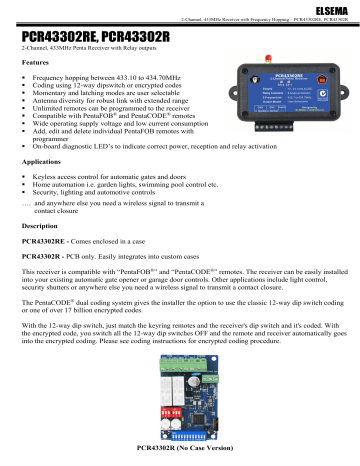 Elsema A1027A PCR43302R 433Mhz 2 Channel Receiver Instructions | Manualzz