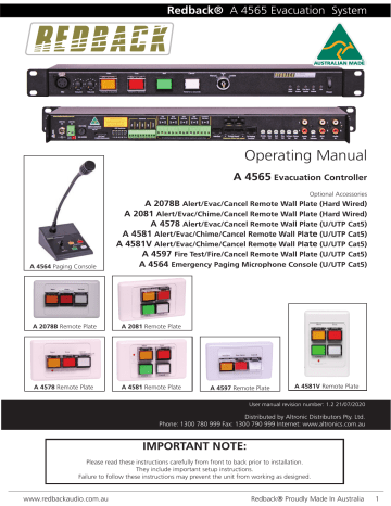 Redback A4565 Building Emergency Alert & Evacuation Controller ...