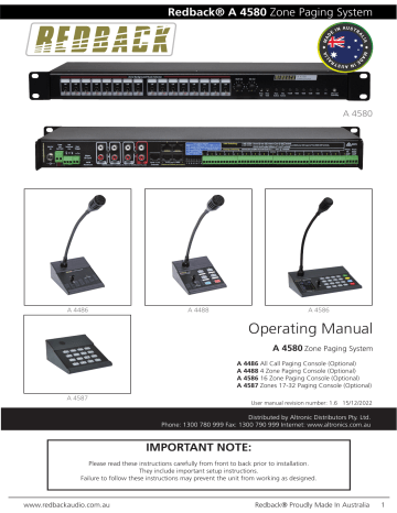 Redback A4580 16 Zone Paging System Switch Box Instructions | Manualzz