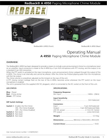 Redback A4950 Paging Microphone Chime Module Instructions | Manualzz