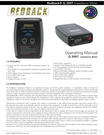 Redback Q2007 Digital Audio Impedance Meter Instructions | Manualzz