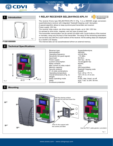 Erone XPL1V RECEIVER 1 RELAY Owner's Manual | Manualzz
