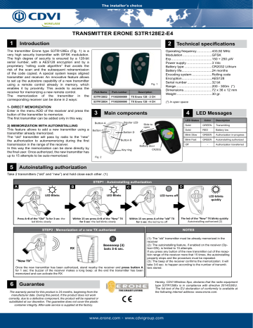 Erone TRANSMITTER 128 2 CHANNELS Owner's Manual | Manualzz