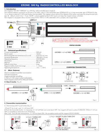 Erone RADIOCONTROLLED MAGLOCK 500 KG Owner's Manual | Manualzz