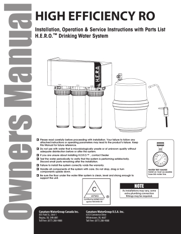 Start-Up. Canature HERO RO, Aqua Flo® H.E.R.O.™, Aqua Flo H.E.R.O No ...