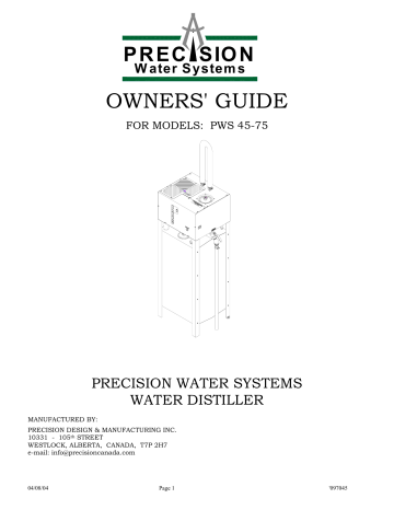 Precision Water Systems Distillers Owner's Manual | Manualzz