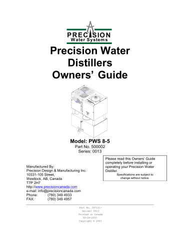 Precision Water Systems Distillers Owner's Manual | Manualzz