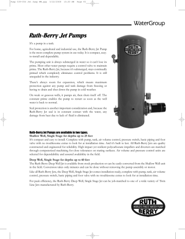 WaterGroup Ruth Berry Jet Pumps Owner's Manual | Manualzz