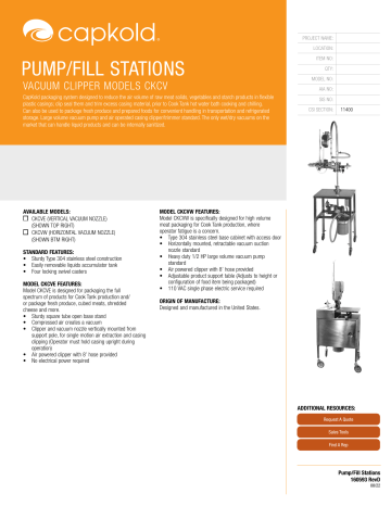Capkold CKCV, Vacuum Clipper Spec Sheet | Manualzz