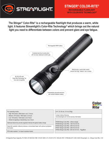 Streamlight STINGER® COLOR-RITE® FLASHLIGHT Data Sheet | Manualzz