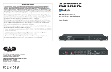 CAD Audio MP200 Multifunction Media Player Spec Sheet | Manualzz