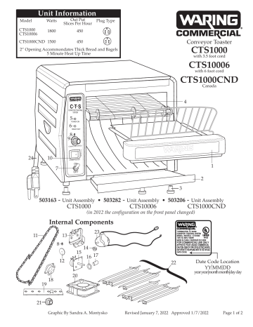 Waring CTS1000 Heavy-Duty Conveyor Toaster Parts Diagram | Manualzz