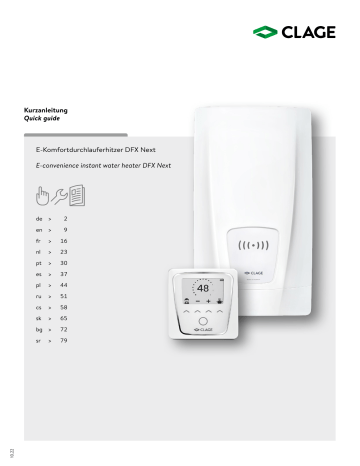 clage DFX Next E-comfort instant water heater Quick guide | Manualzz