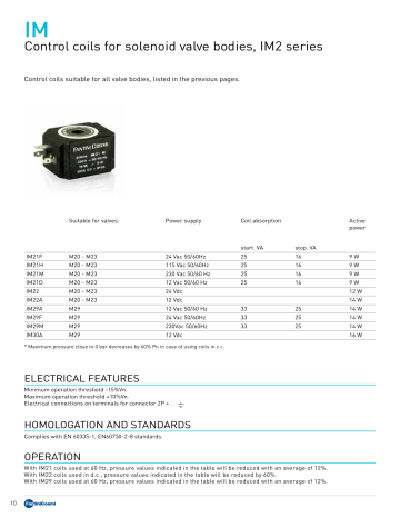 Fantini Cosmi IM Control coil Data Sheet | Manualzz