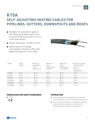 Fantini Cosmi K15A Cavi scaldanti autoregolanti Data Sheet | Manualzz