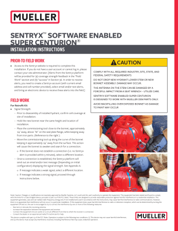 Mueller Sentryx software enabled Super Centurion Installation Instructions | Manualzz