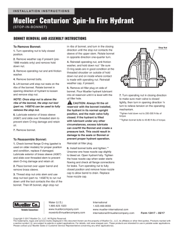 Mueller Centurion® Spin-In Fire Hydrant Bonnet Assembly Instructions ...