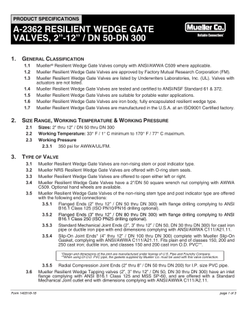 Mueller A-2362 Resilient Wedge Gate Valves 2"-12"/DN50 - DN/300 ...