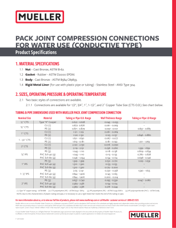Mueller Joint Connections Specifications | Manualzz