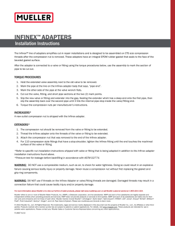 Mueller InfinexTM Adapters Installation Instructions | Manualzz