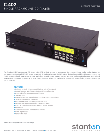 Stanton C.402 CD Player Data Sheet | Manualzz