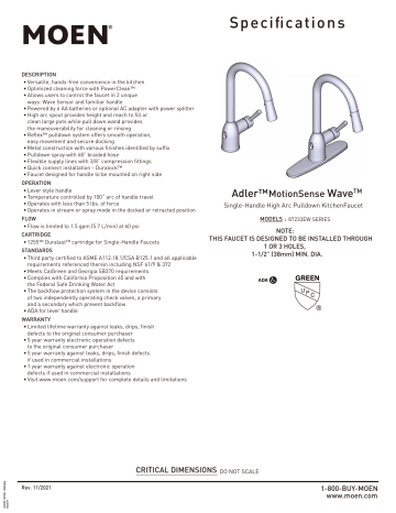 Moen 87233EWBL Adler Touchless Single-Handle Pull-Down Sprayer Kitchen ...