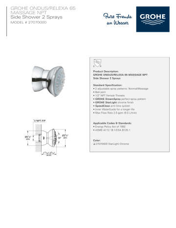 GROHE 27070000 Relexa 2-Spray Body Sprayer Specification | Manualzz