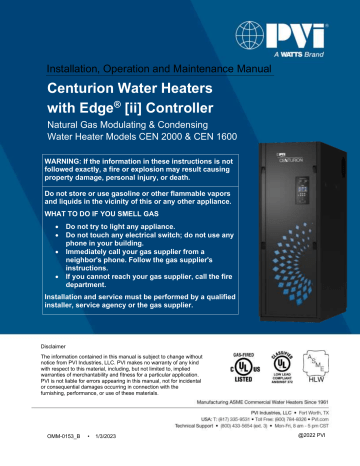 PVI Centurion Gas Condensing Water Maintenance Manual | Manualzz