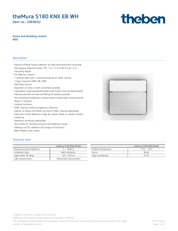 Theben theMura S180 KNX EB WH Data Sheet | Manualzz