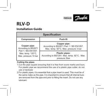 Danfoss RLV-D lockshield valve Installation Guide | Manualzz