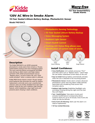 Kidde P4010ACS Smoke Alarm User Guide | Manualzz