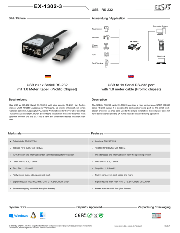 EXSYS EX-1302-3 USB to 1 x Serial RS-232 ports Datenblatt | Manualzz