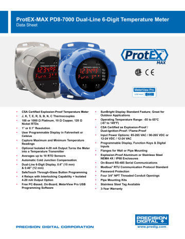 Precision Digital PD8-7000 ProtEX-MAX Data Sheet | Manualzz
