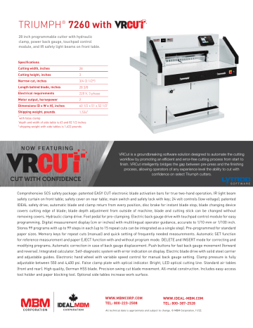 MBM VRCut 7260 Cutter Spec Sheet | Manualzz
