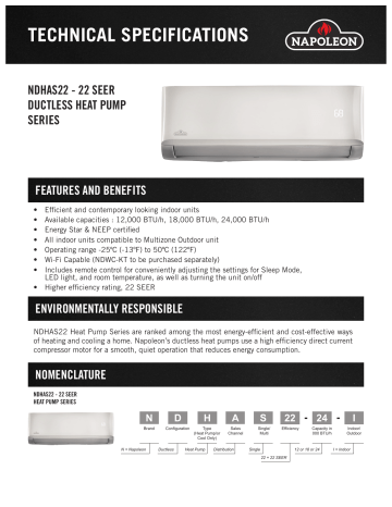 NAPOLEON NDHAS22-09-I Napoleon NH22 Series Ductless Heat Pump ...