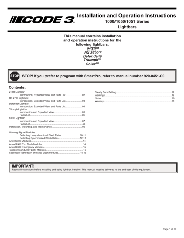 CODE 3 LIGHTBAR Install Instructions | Manualzz